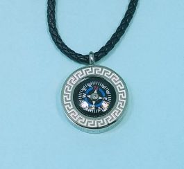 Engravable Greek Compass Pendant with Braided Leather Necklace