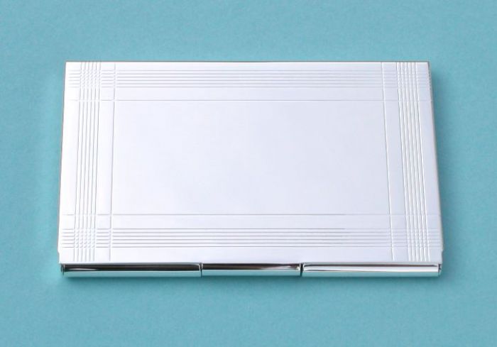 Engravable Patterned Silver Plated Card Case