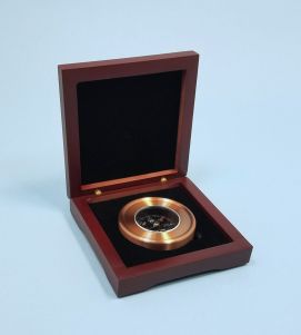 Engravable Small Brass Paperweight Compass with Hardwood Box